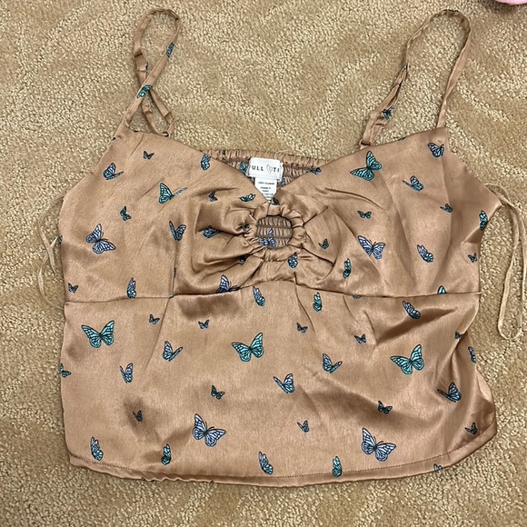 Tilly's | Tops | Cute Brown Crop Top With Blue Butterflies From Tillys ...